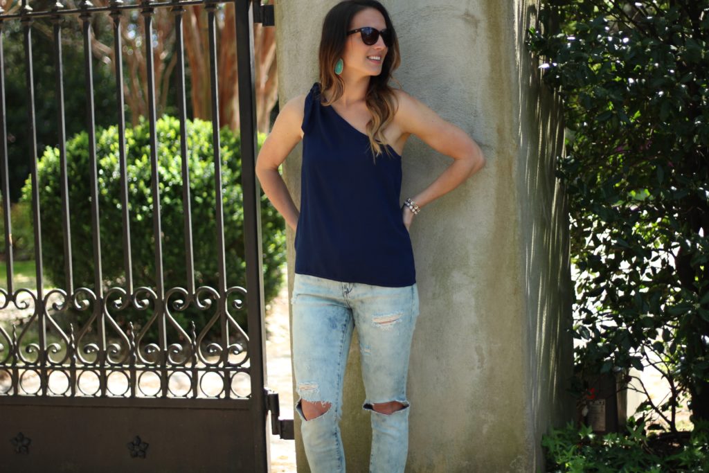 One Shoulder Navy Top - Bess Harrington Carter